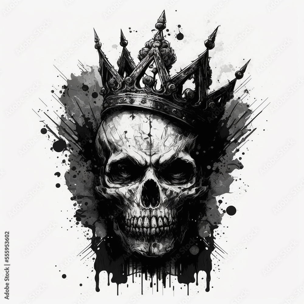 Skull in the crown. Drawing in mascara or watercolor. Logo or sketch ...