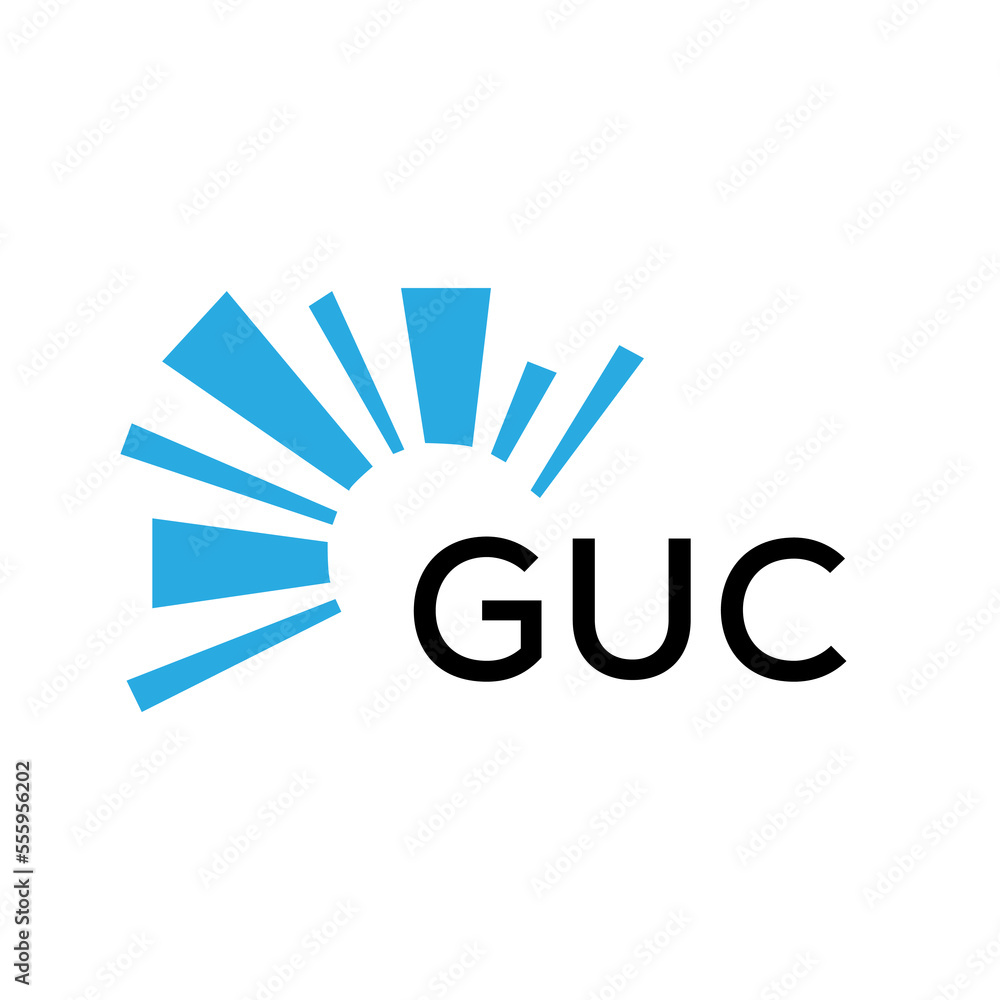 GUC letter logo. GUC blue image on white background and black letter ...