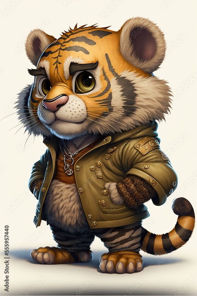 cartoon anthropomorphic tiger cub in a jacket Stock Illustration ...