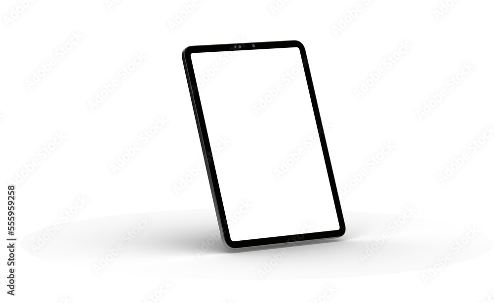 Blank screen realistic tablet frame, rotated position, side view, top ...