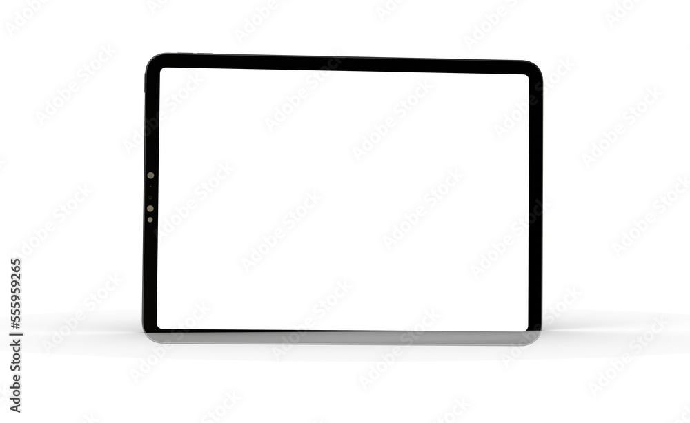 Blank screen realistic tablet frame, rotated position, side view, top ...