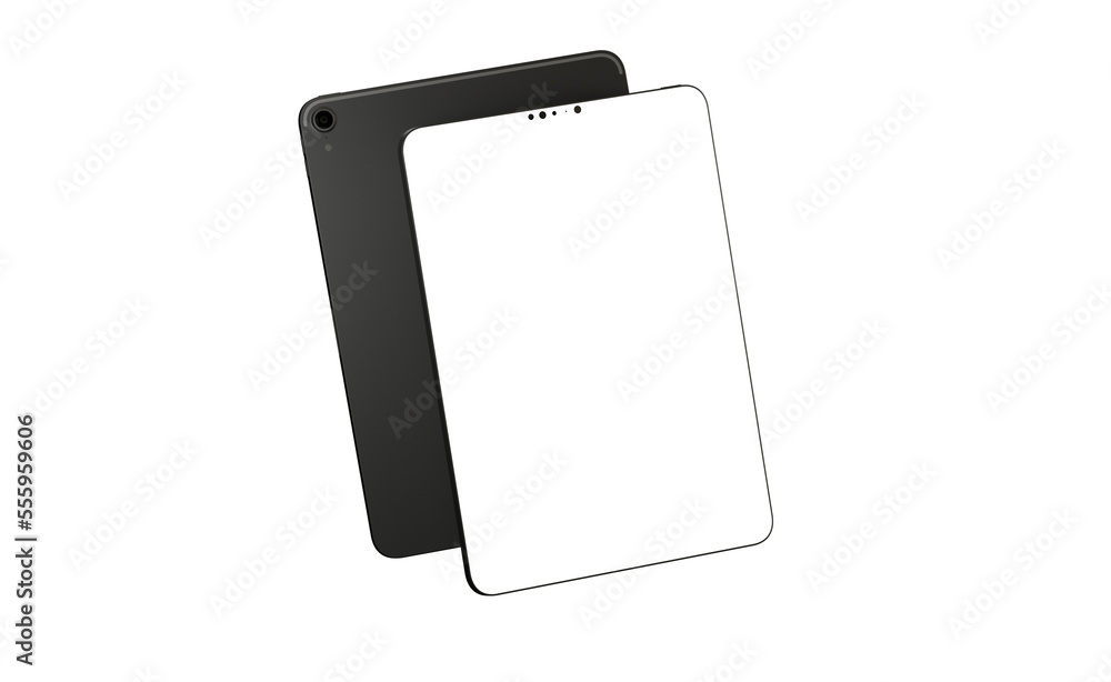 Blank screen realistic tablet frame, rotated position, side view, top ...