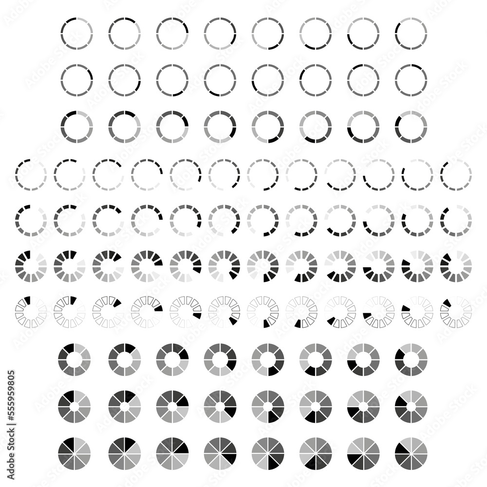 10 white and grey loading icons animation frames on white background ...