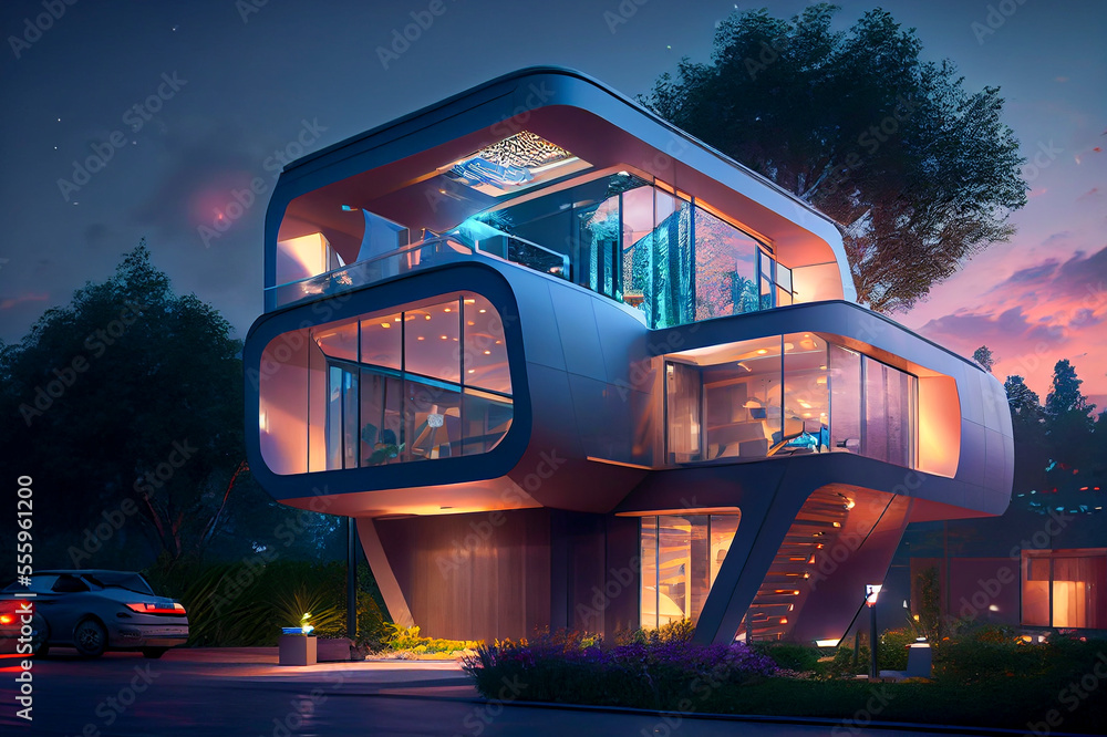 Conceptual futuristic house of the future, ai illustration. Comportable ...
