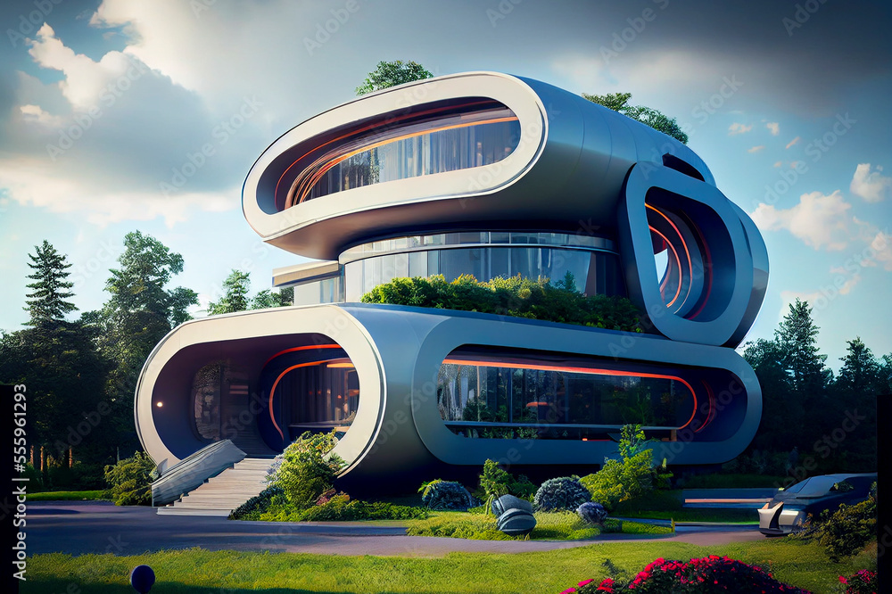 Conceptual futuristic house of the future, ai illustration. Comportable ...