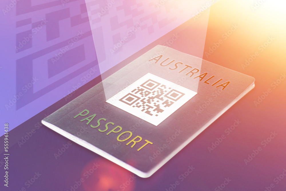 QR on cover of Australia passport. Introduction of electronic passports ...