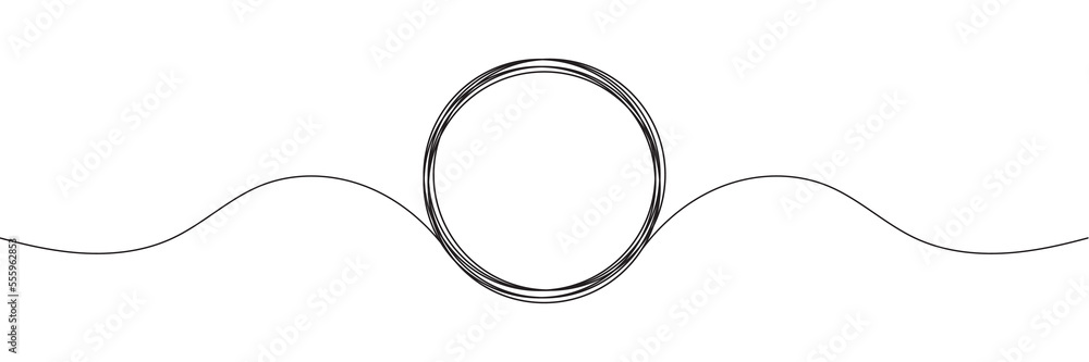 Continuous one line drawing of a circle. Outline of a round frame on a ...