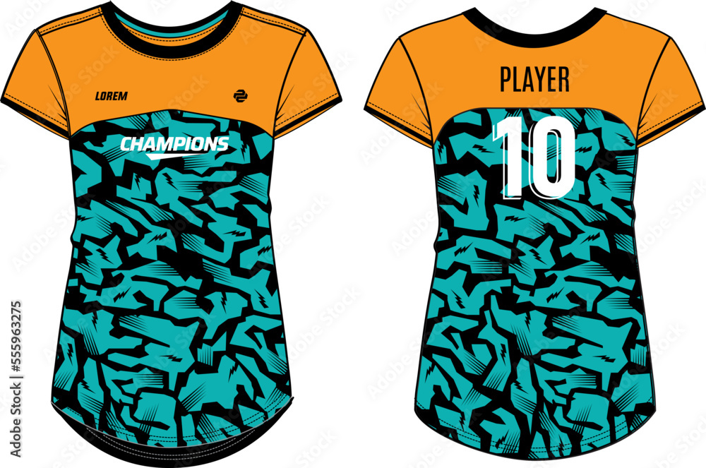 Camouflage Women Sports T Shirt Jersey Design Flat Sketch Illustration Vector Suitable For Girls