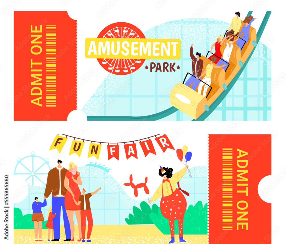 Amusement park ticket design, vector illustration. Circus entertainment ...