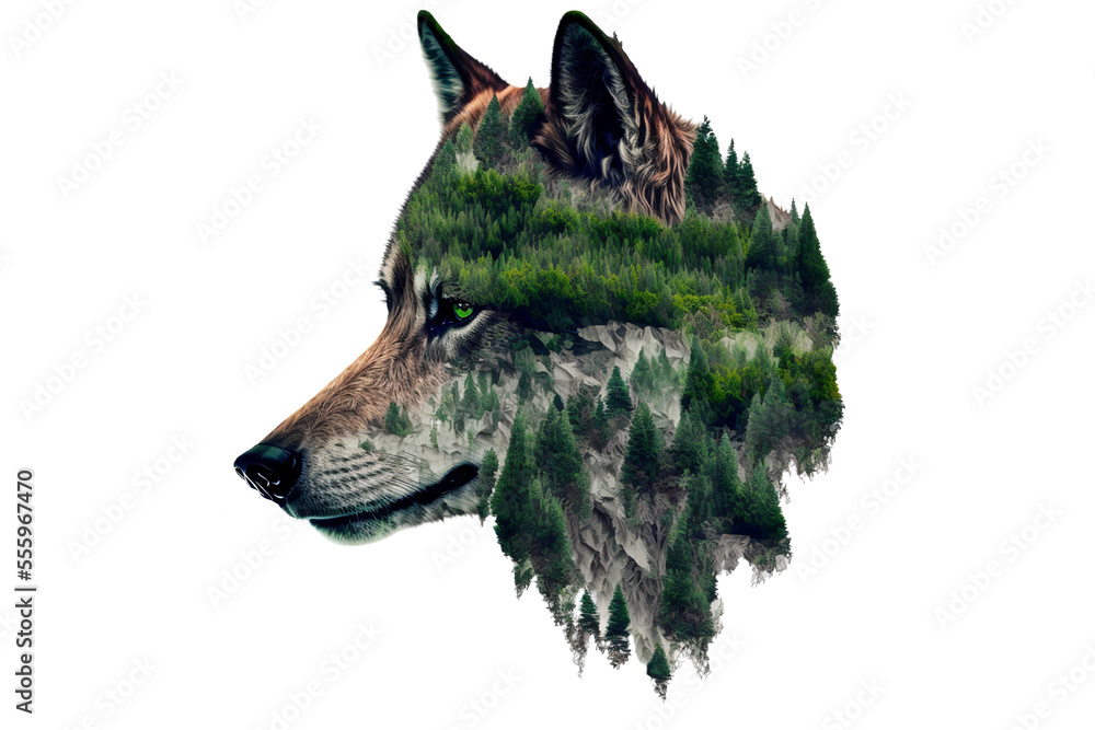 wolf - shaped picture of the forest - transparent background Stock ...