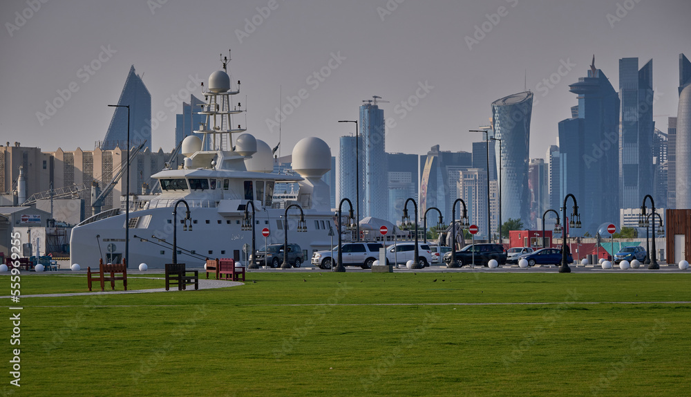 Old Doha port (Mina District) in Doha, Qatar afternoon shot showing ...