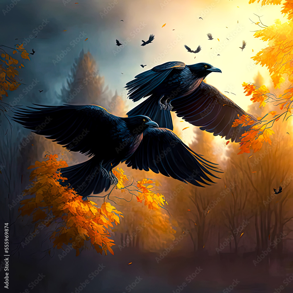 crows flying Stock Illustration | Adobe Stock
