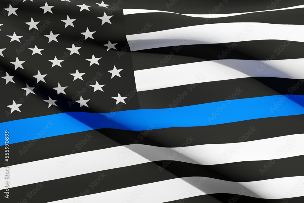 Thin Blue Line. American flag with police blue line. Support of police ...