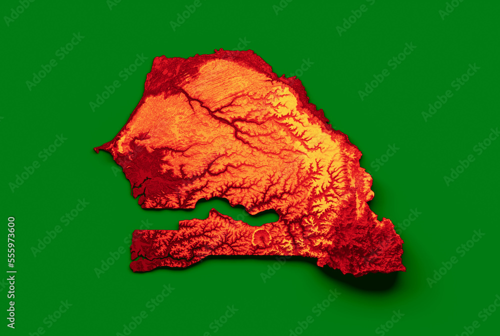 Senegal map with the flag Colors Blue and Red Shaded relief map 3d ...