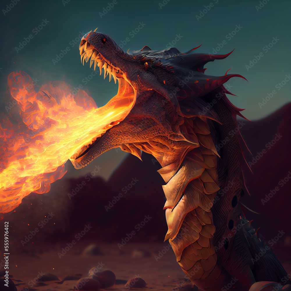 Fire Dragon in the forest, breathing fire, concept art. Generative AI ...