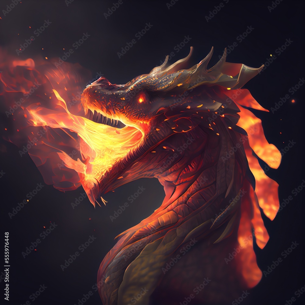 Fire Dragon in the forest, breathing fire, concept art. Generative AI ...