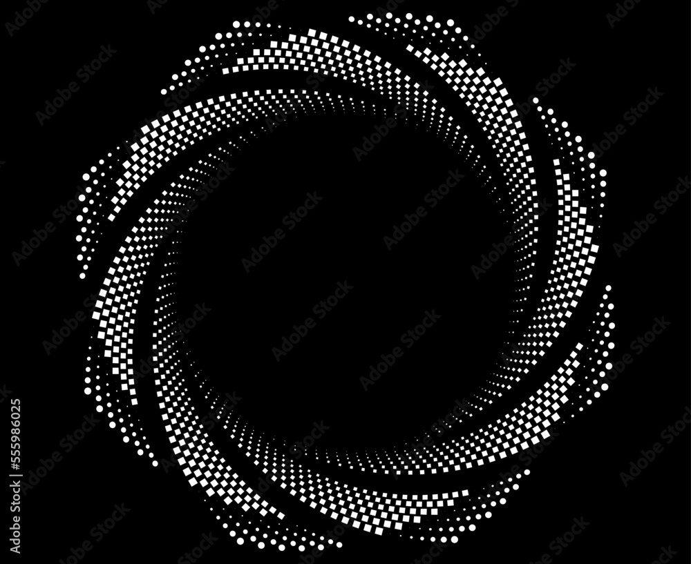 White halftone dots in vortex form. Geometric art. Trendy design ...