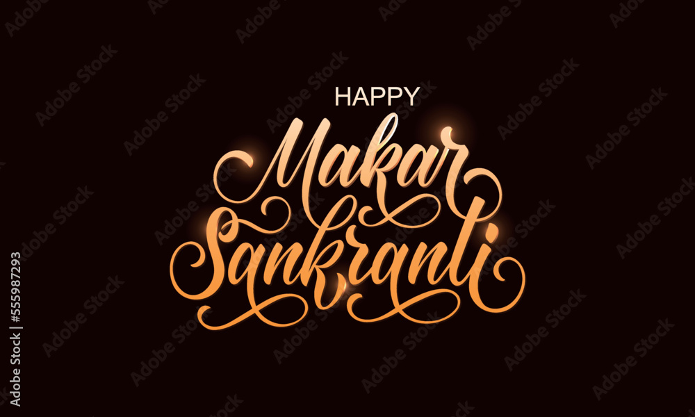 Happy Makar Sankranti handwritten text. Modern brush calligraphy, hand ...