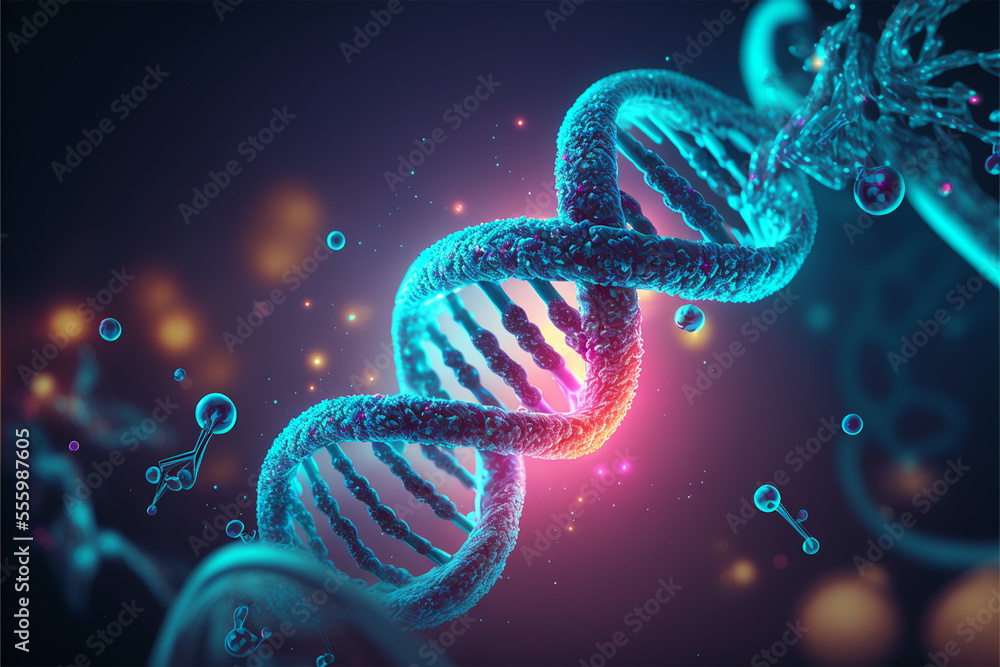 Colored Genetic Code DNA Molecule Structure, 2 strands of DNA strand ...