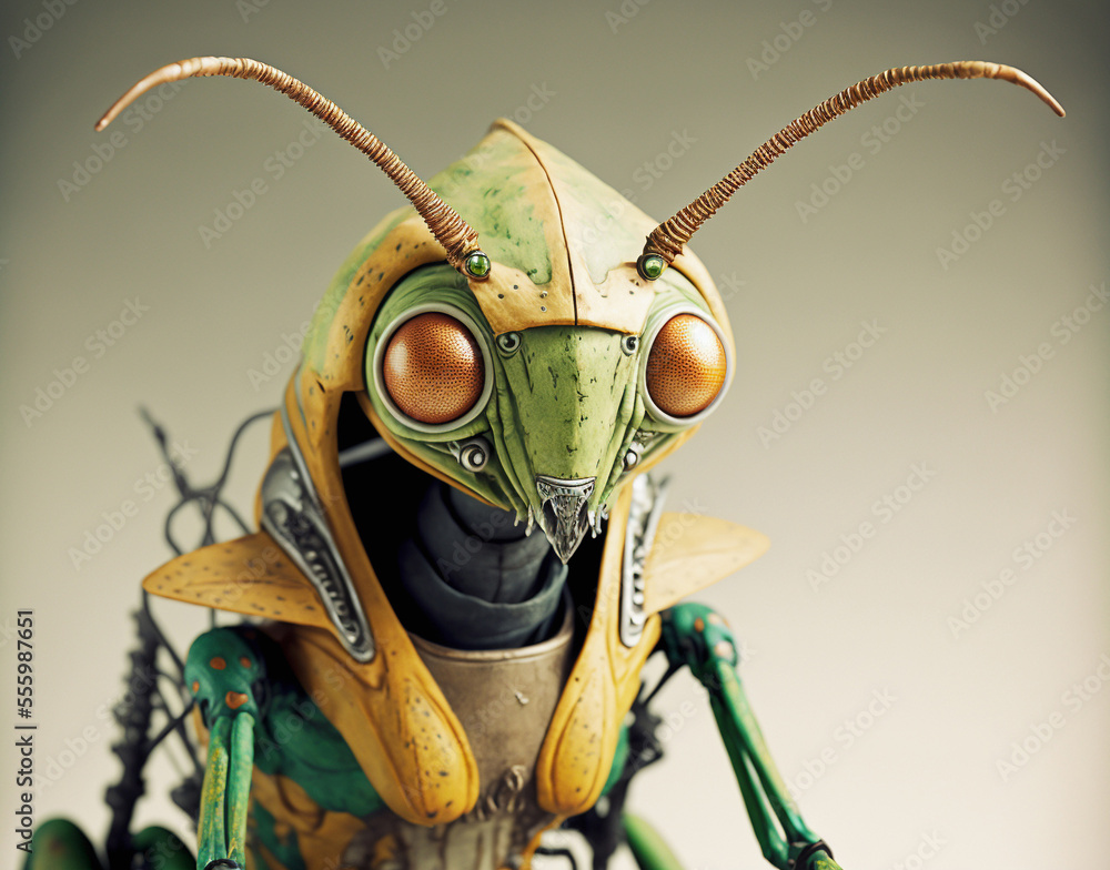 Praying Mantis insect green alien creature. Created with generative AI ...