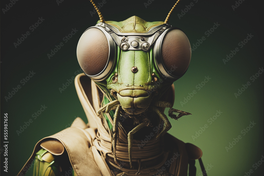 Praying Mantis insect green alien creature. Created with generative AI ...