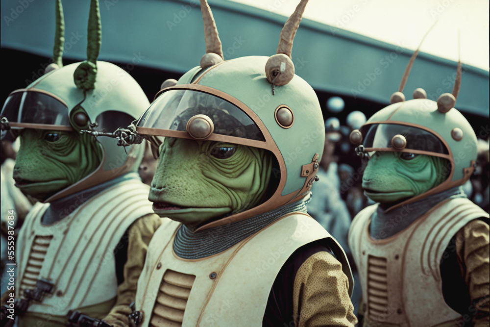 Space aliens that resemble a grasshopper or praying mantis like bug ...