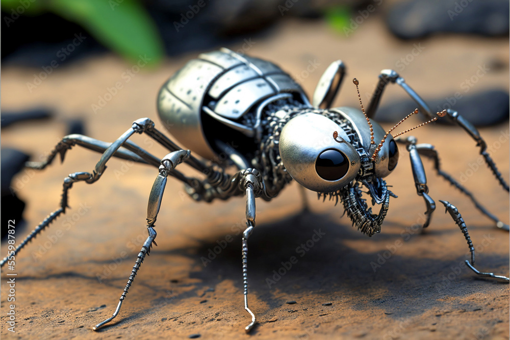 Mechanical ant insect made of robotic metal. Created with generative AI ...