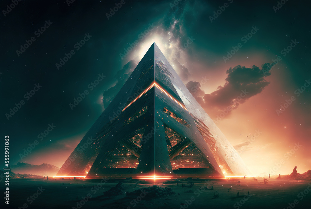 Alien pyramid megastructure against a stormy sky, created with ...