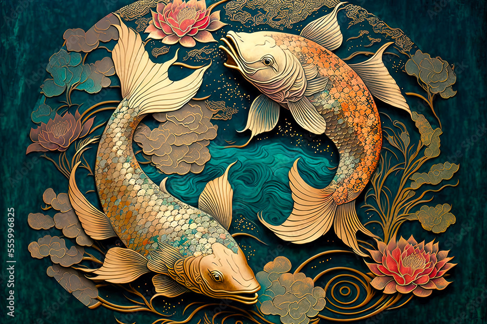 lucky koi fish in the lotus pond, 2023 chinese new year and spring ...