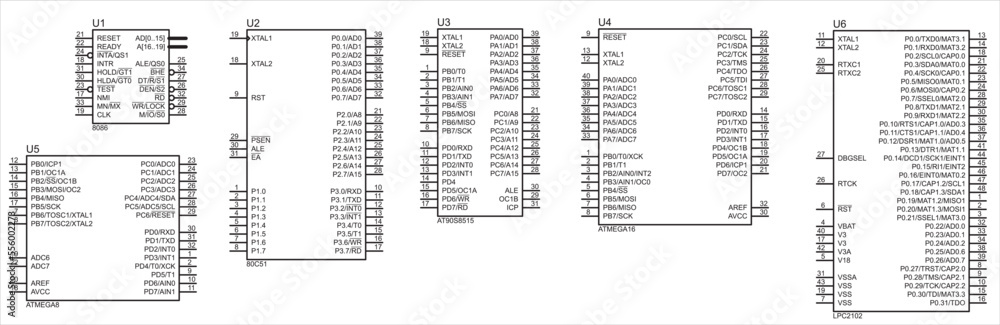 Conditional graphic designations of microcontroller chips. Vector icons ...