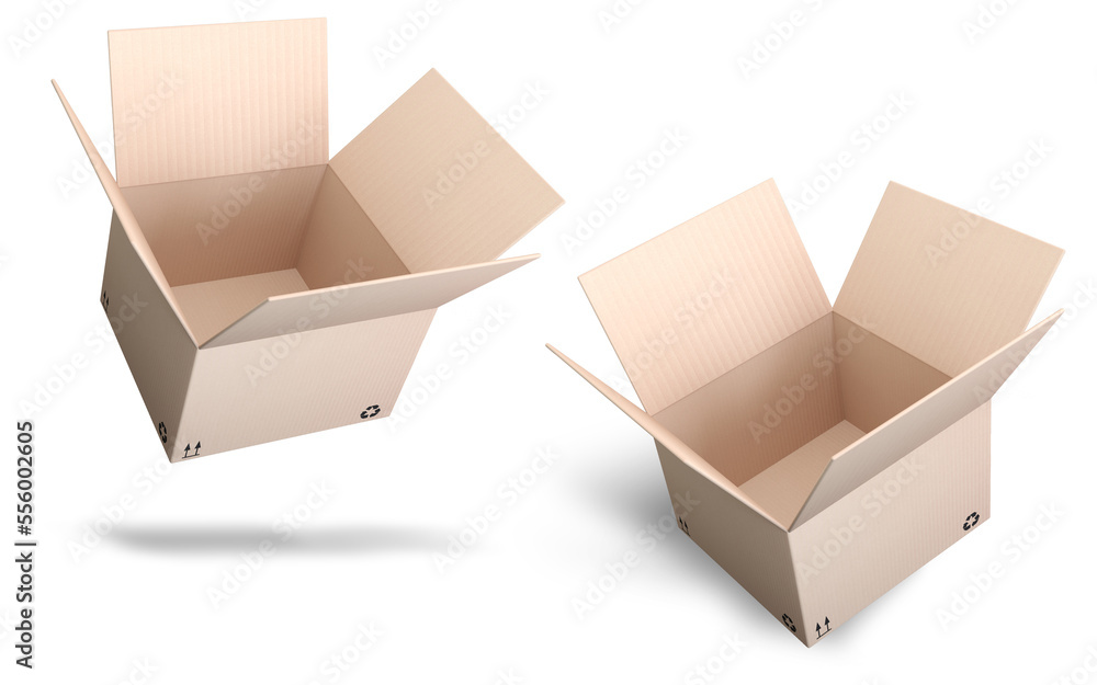 carton vides et ouverts sur fond transparent - rendu 3D Stock ...