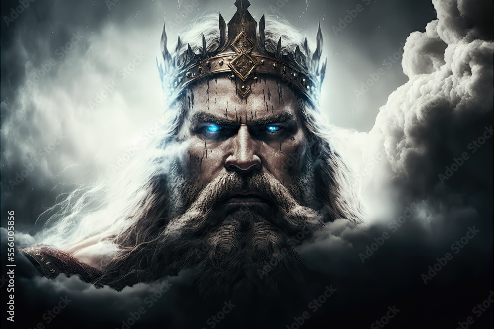 Generative AI digital art of an stoic old king of the sky and thunder ...