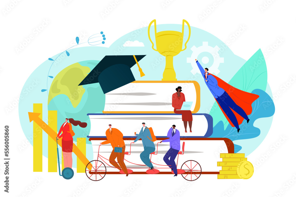 Mba education in flat business college university, vector illustration ...