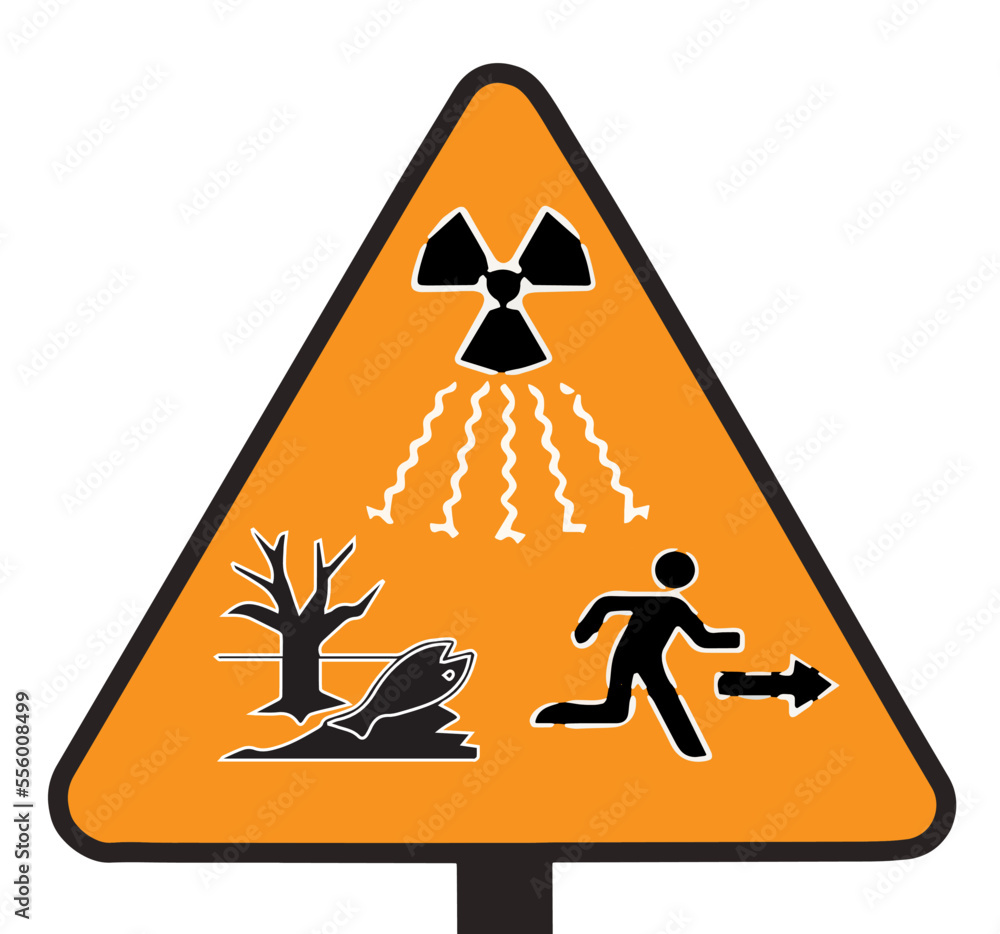 Dirty bomb contaminated zone template or orange sign. Flat vector ...