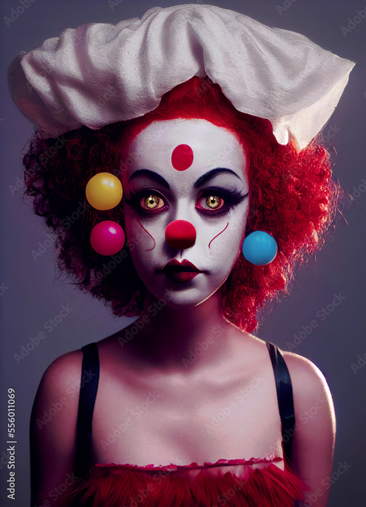 Funny clown girl character with red nose ,made with Generative AI Stock ...