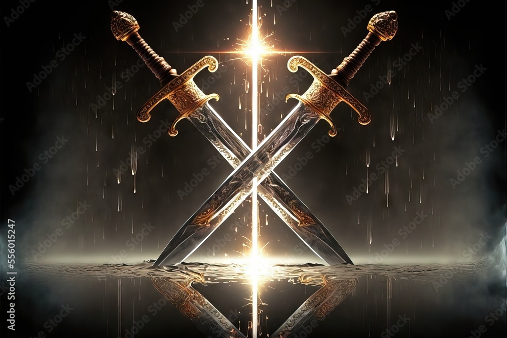 Shining and Metallic Iron Swords With Golden Hilt, as a Classical and ...