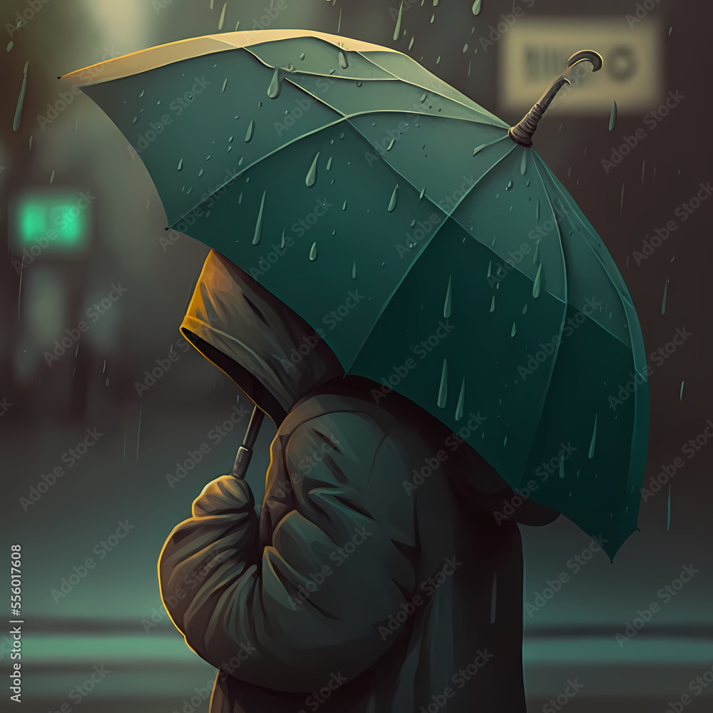 Dark and Dreary Digital Painting Illustration of a Sad Man in the Rain ...
