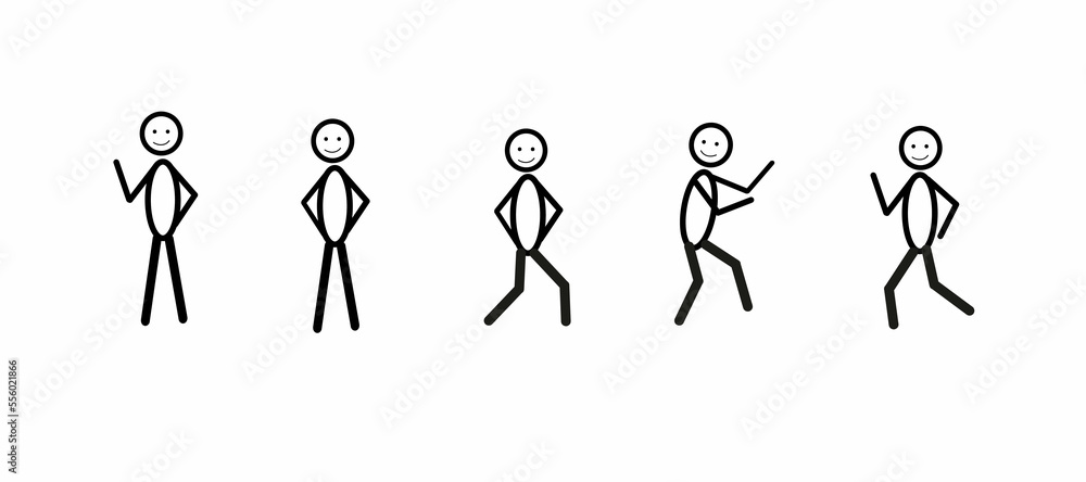 stick man standing, dancing, funny little men in different poses, a set ...