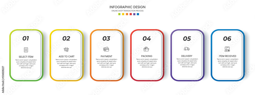 Process of online shopping with 6 steps. Steps business timeline ...