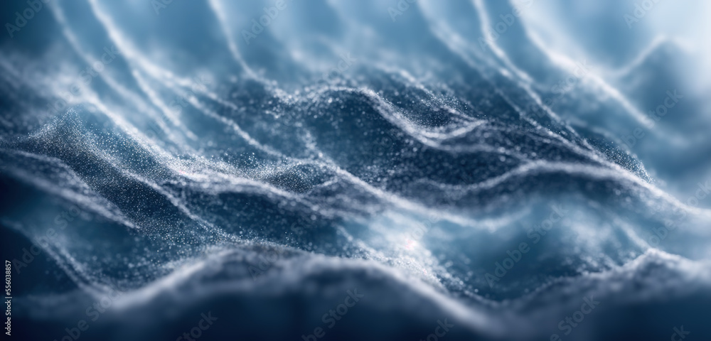 Ethereal blue particle background featuring bokeh and wave like motion. Generative AI Stock ...