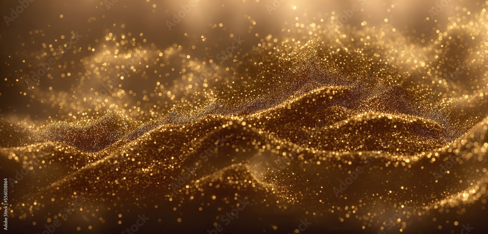 ภาพประกอบสต็อก Dynamic gold glitter background. sparkling particles and ...