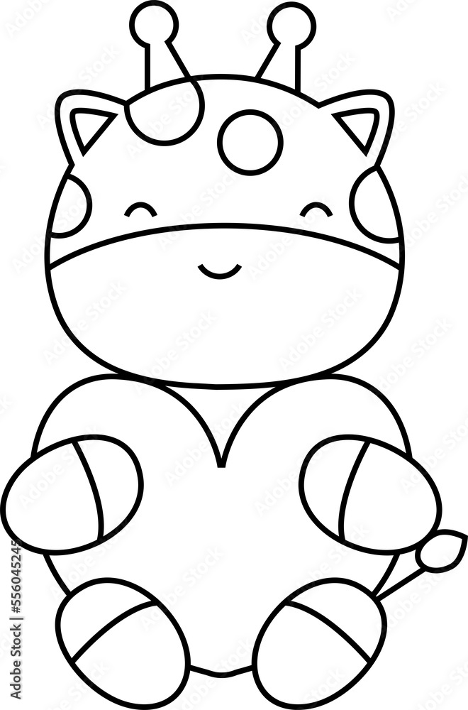 Giraffe animal with heart outline for love valentine day clipart png ...