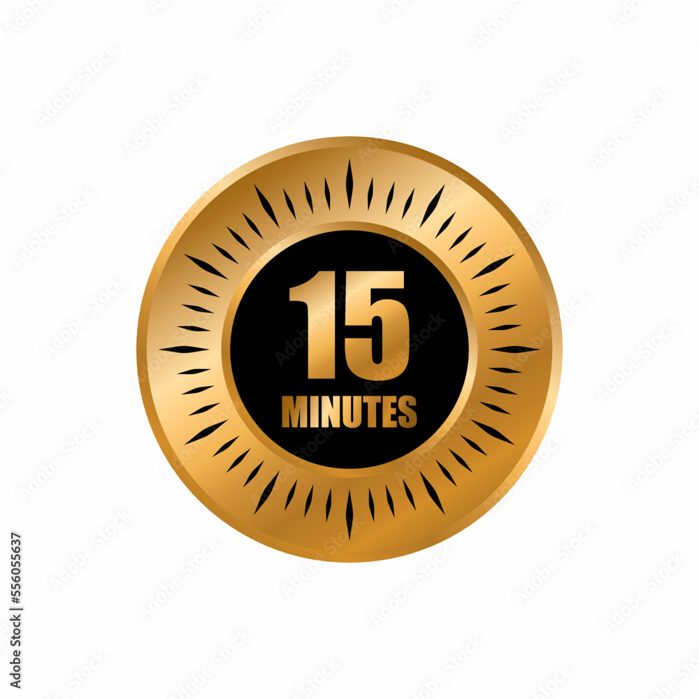 15 Timer Minutes Symbol Style Isolated On White Background Time Gold