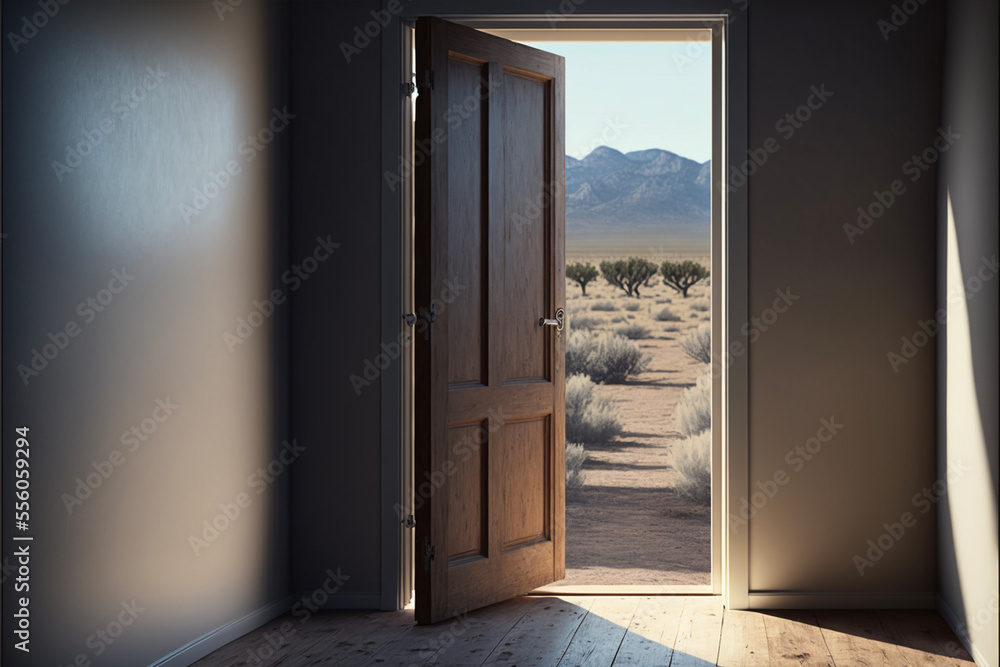 living room interior view and open door, front view. Generated AI Stock ...