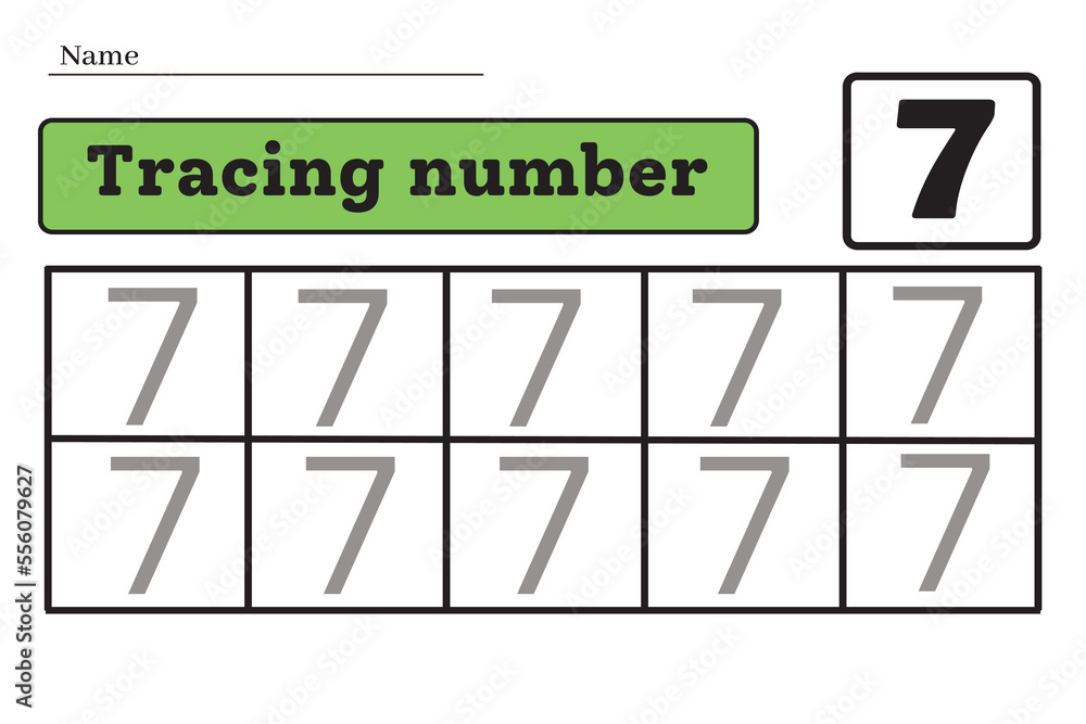 Number 7. Trace and write. Handwriting practice. Learning numbers for ... Number 7. Trace and write. Handwriting practice. Learning numbers for ...