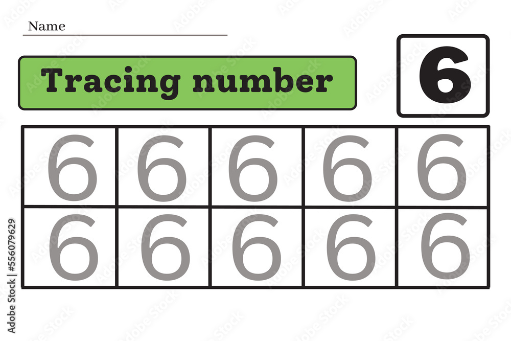 Number 6. Trace and write. Handwriting practice. Learning numbers for ...