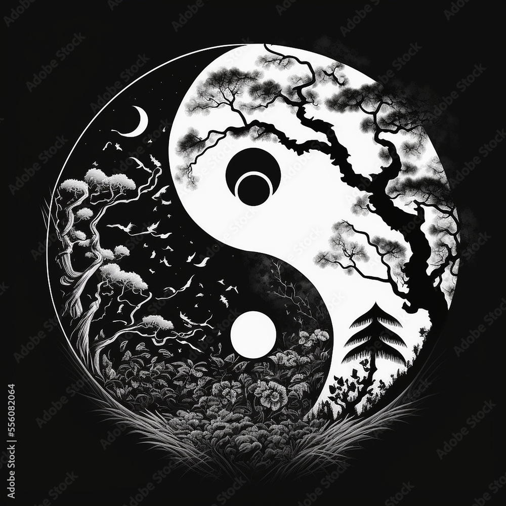 Yin Yang Zeichen Symbol Schwarz Weiss Vektor Illustration for Tshirts ...