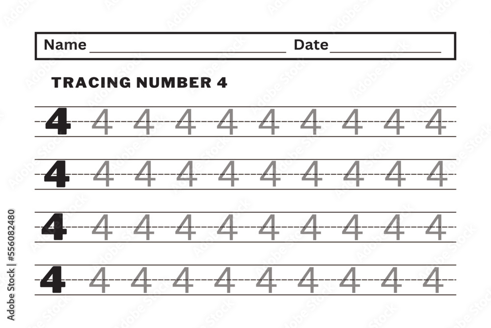 Writing practice number Four printable worksheet for preschool ...