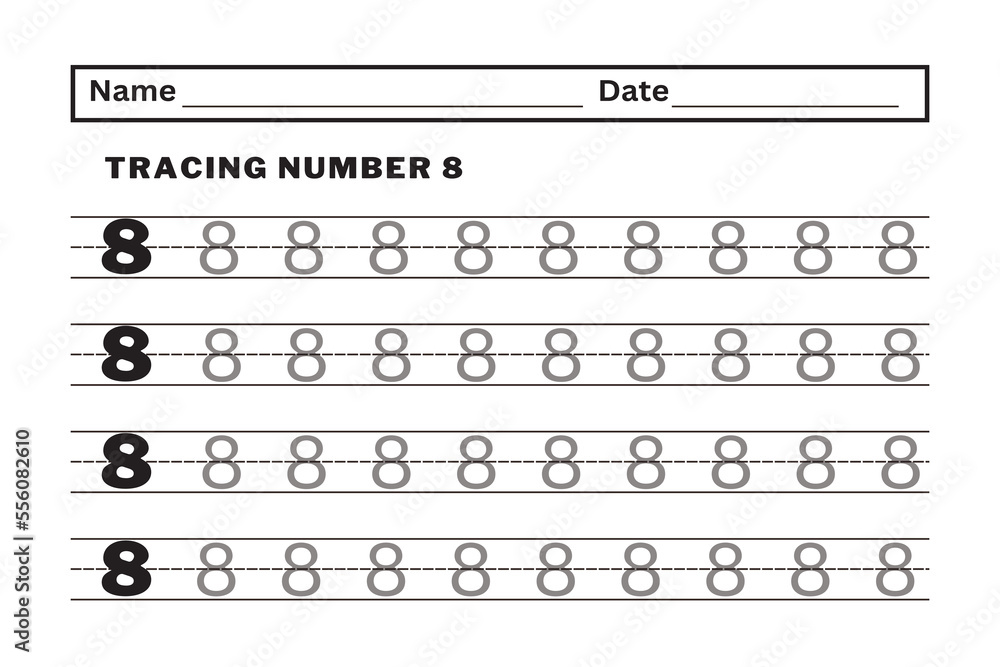Writing practice number Eight printable worksheet for preschool ...