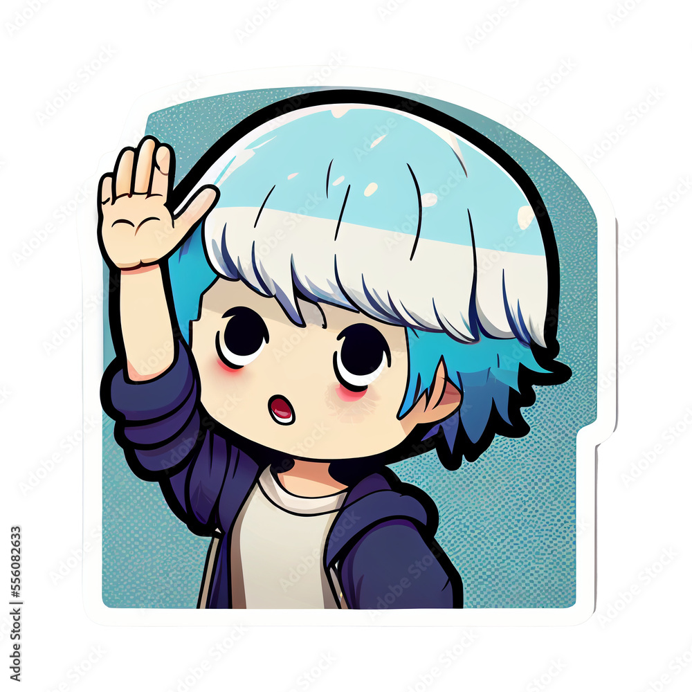 Anime girl saying hi and waving hand to greet person with smile face ...